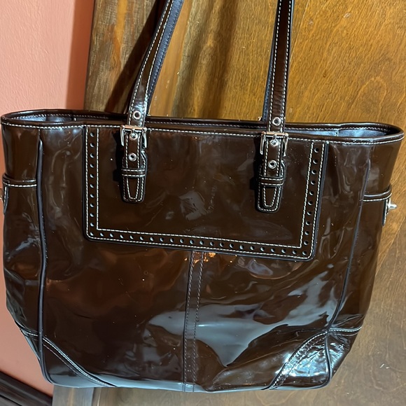 Coach | Bags | Coach Brown Patent Leatherware Tote Shoulder Bag | Poshmark